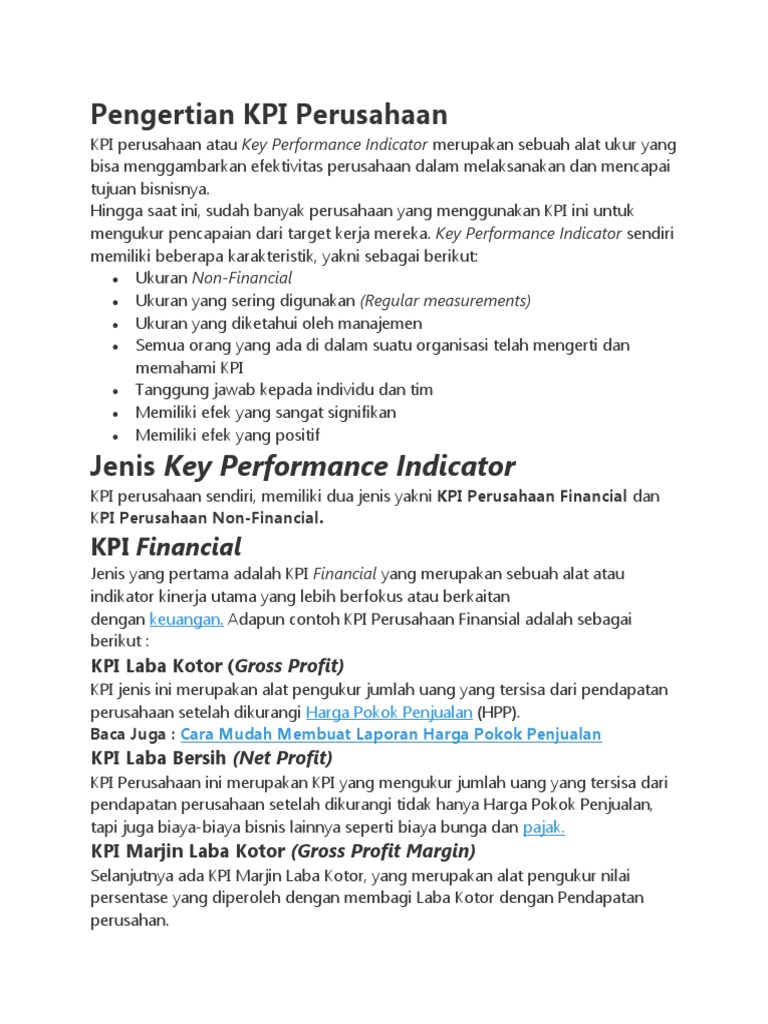 Pengertian KPI Perusahaan | PDF