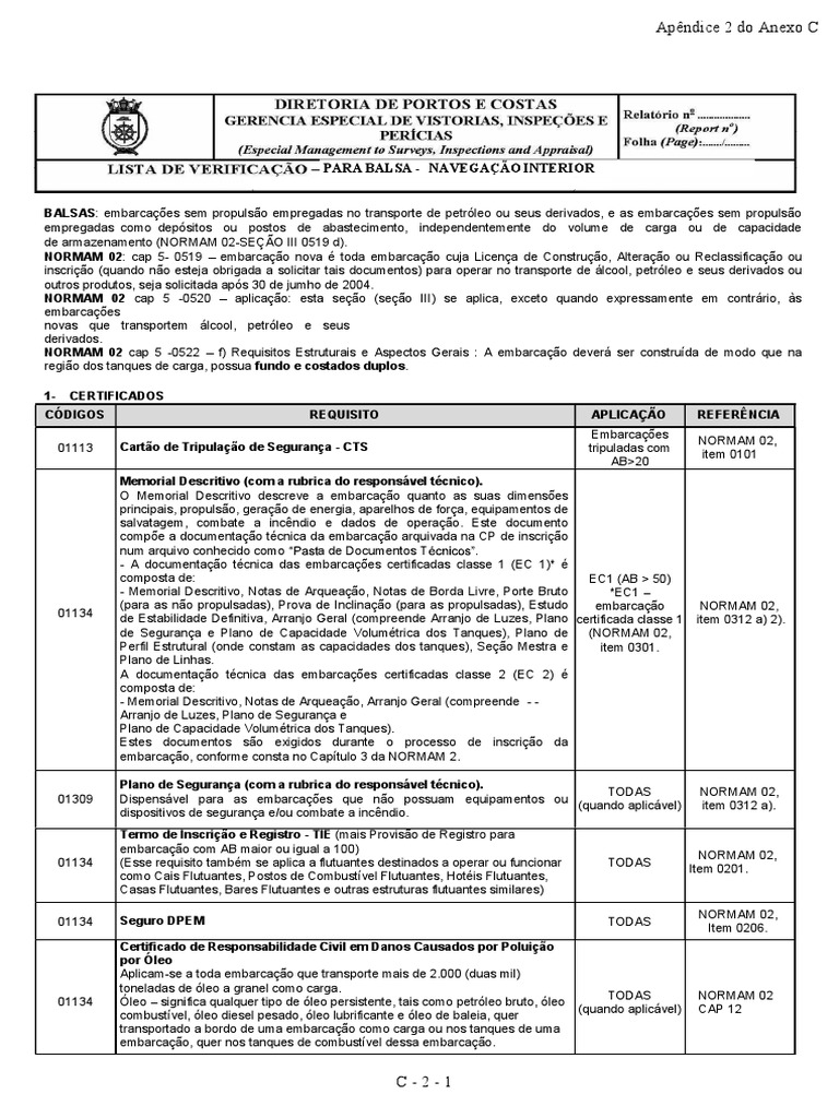 Lista de Verificação Balsas | PDF | Tonelagem de carga | Petróleo