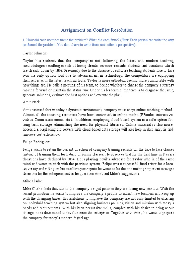 Assignment On Conflict Resolution Final Submission | Download Free PDF | Decision Making | Cloud ...