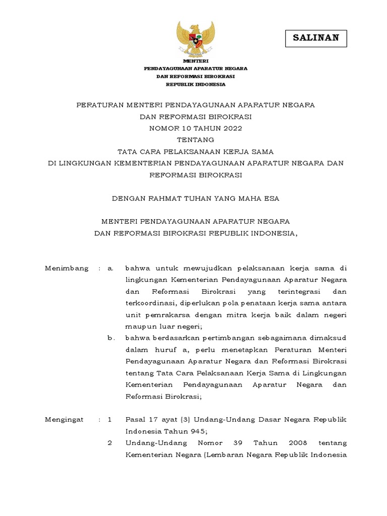 Tata Cara Kerja Sama Kemenpan RB | PDF