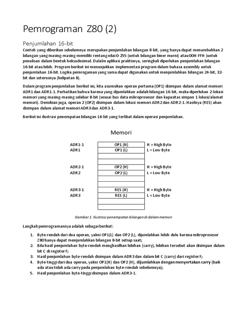 Penjumlahan 16-bit Z80 Assembly | PDF