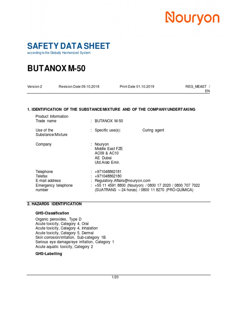 MSDS - BUTANOX M-50 - Nouyron | PDF | Toxicity | Firefighting