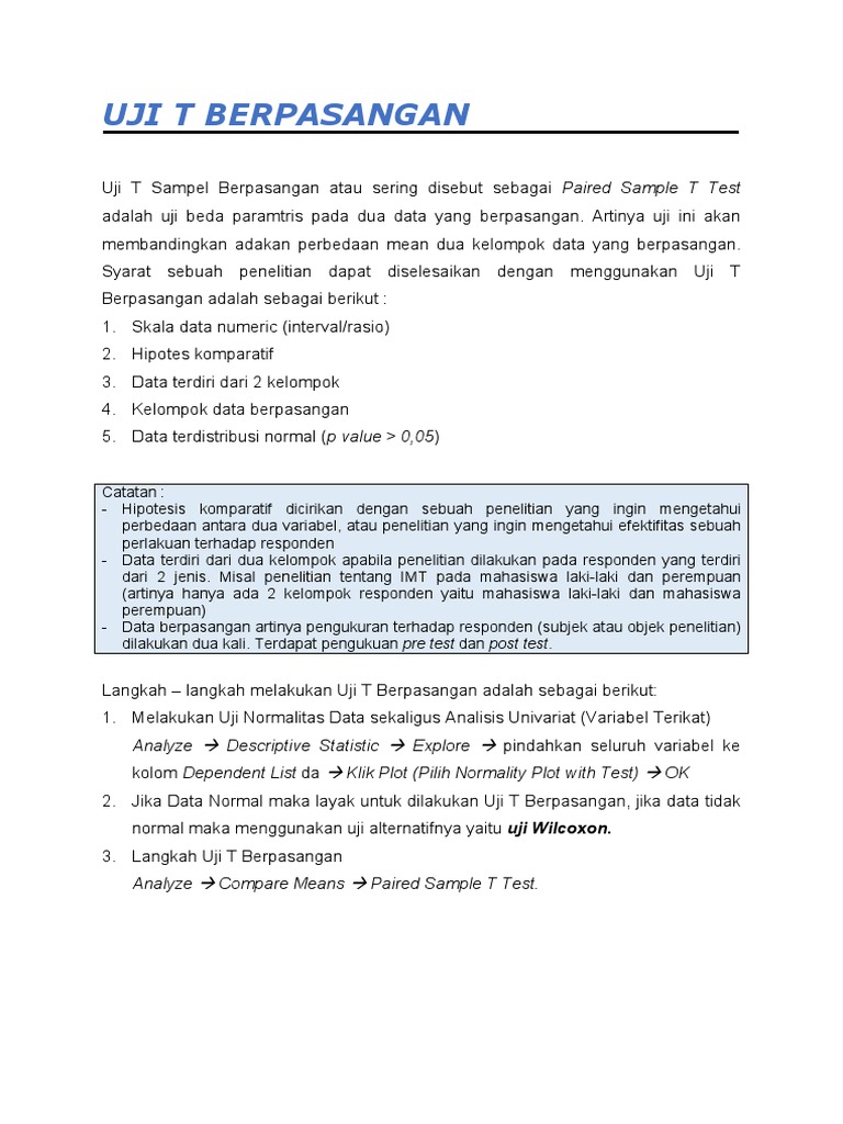 Uji T Berpasangan: Panduan Lengkap | PDF