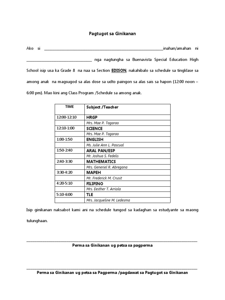 Pagtugot Sa Ginikanan GRADE 8 | PDF