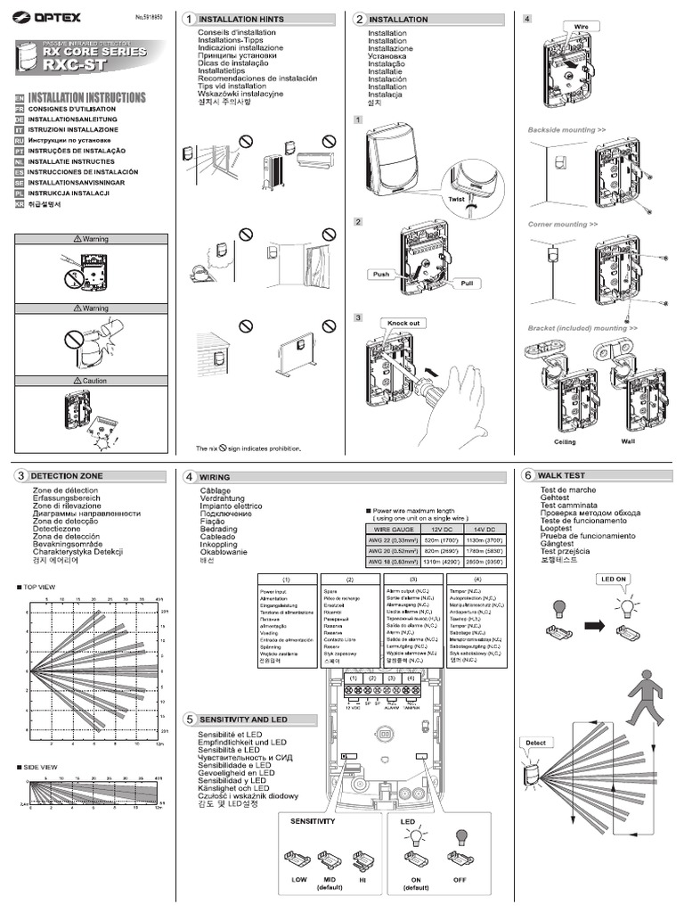 Manual de Instalare Detector de Miscare PIR Optex RXC-ST | PDF