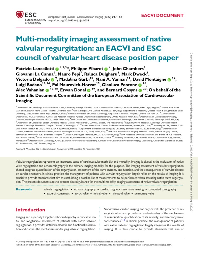 EACVI Multimodality Imaging of Native Valvular Reg | PDF ...