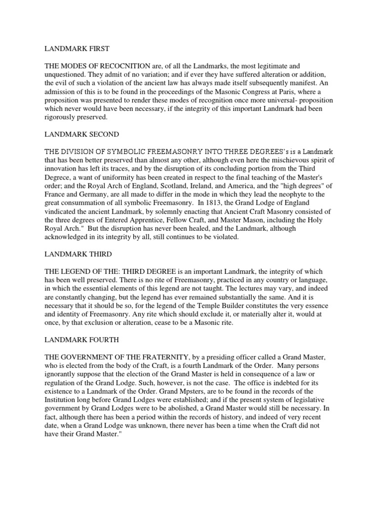 25 Landmarks of Freemasonry | PDF | Freemasonry | Masonic Lodge