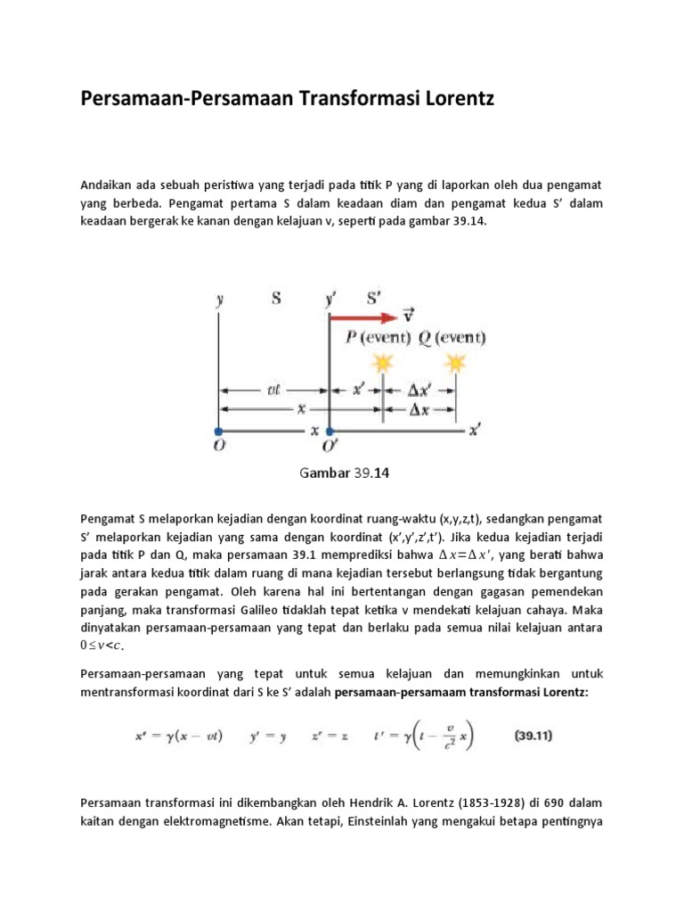 Persamaan-Persamaan Transformasi Lorentz | PDF