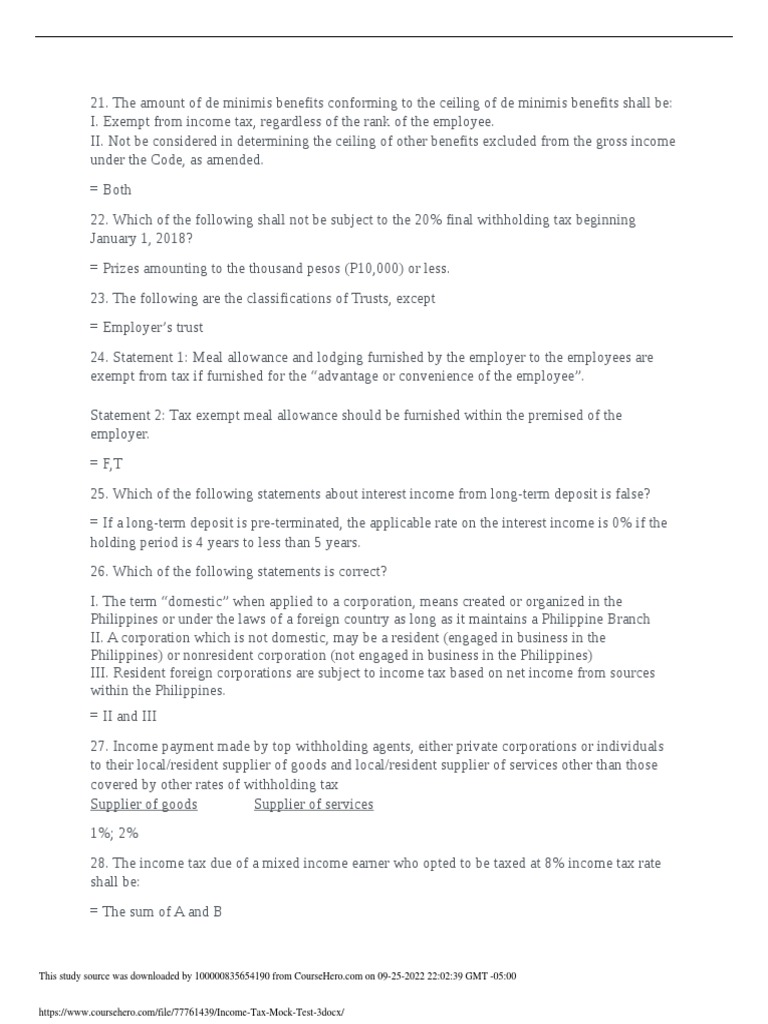 Income Tax Mock Test 3 | PDF | Taxes | Income Tax