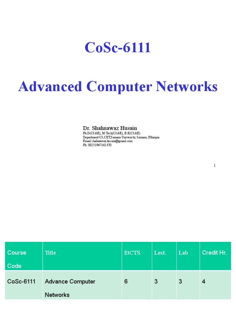 Advanced Computer Networks - CoSc-6111-Lecture-4 | PDF