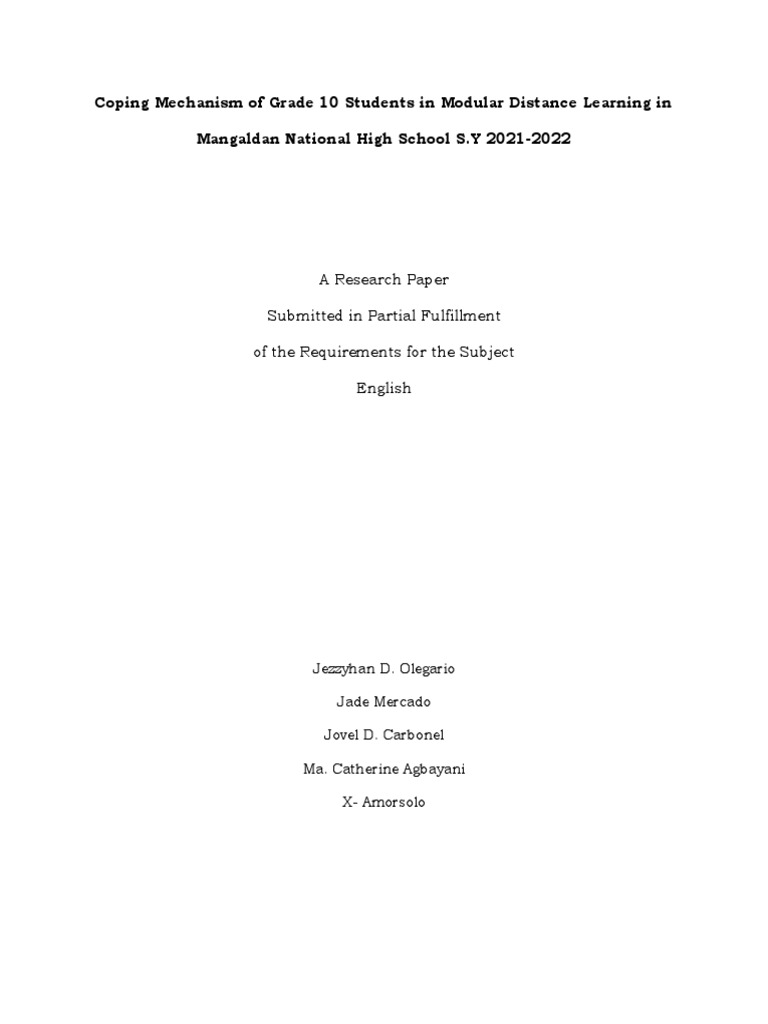 Coping Mechanisms in Modular Learning | PDF | Distance Education | Learning