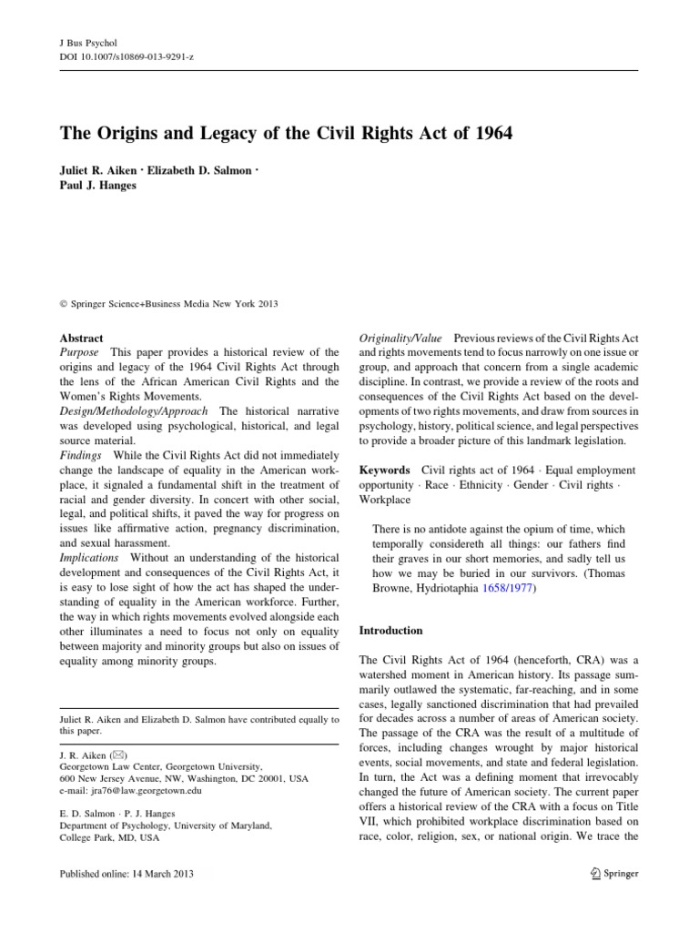 Civil Rights Act 1964: Origins & Impact | PDF | Civil Rights Act Of ...
