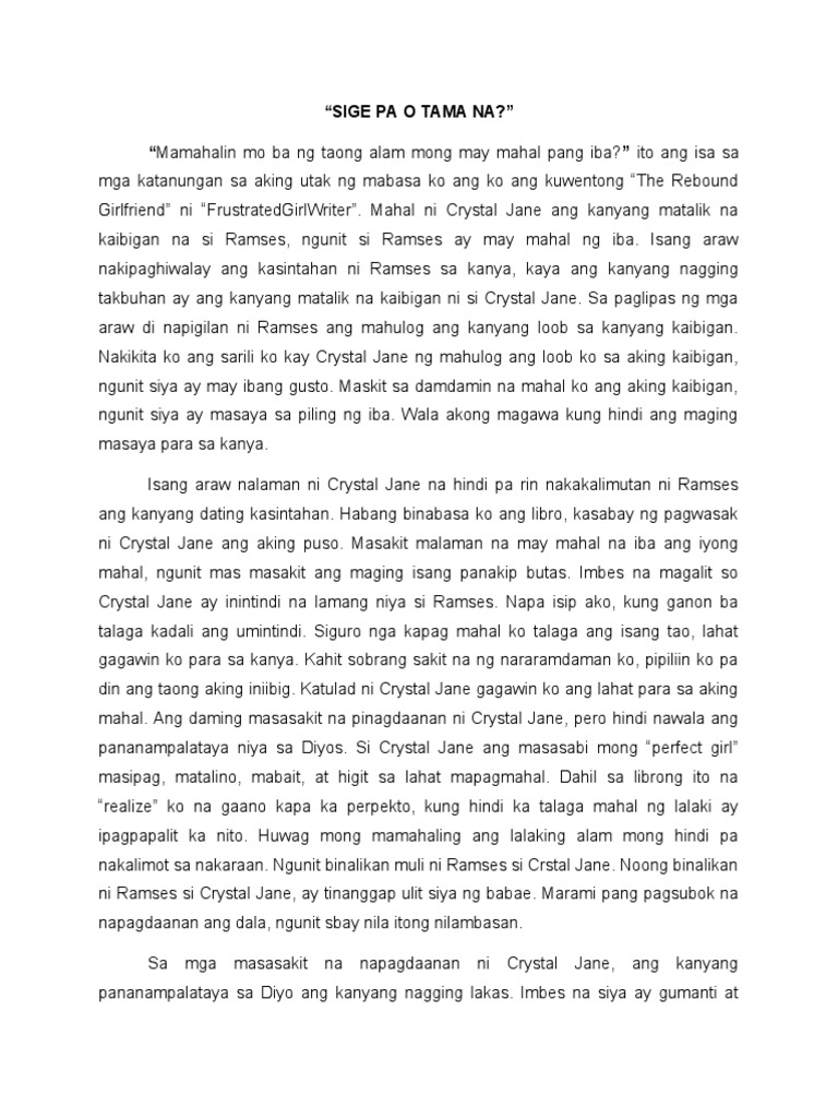 SIGE PA O TAMA NA Replektibong Sanaysay | PDF