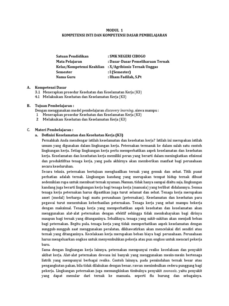 Modul Dasar Pemeliharaan Ternak Semester 1.1 | PDF
