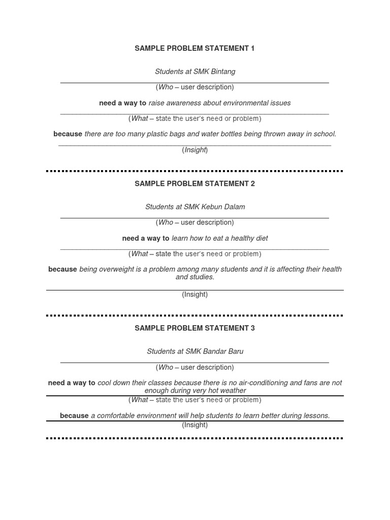 F) Sample of Problem Statements | PDF