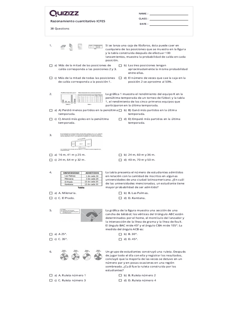 Razonamiento Cuantitativo ICFES - Print - Quizizz MUY COMPLETO U Area ...