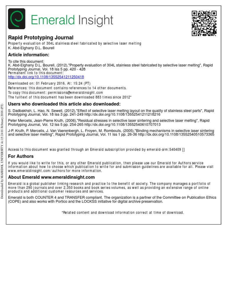 Rapid Prototyping Journal: Article Information | PDF | Applied And ...