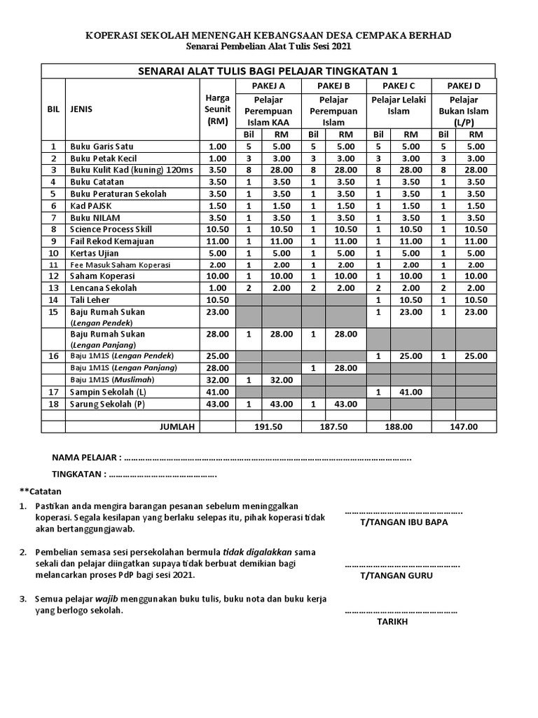 Pakej Tingkatan 1 2021 | PDF