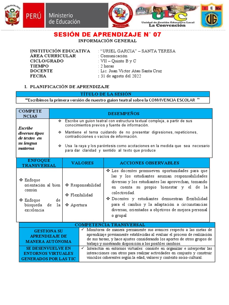 SESIÓN DE APRENDIZAJE #07 - Eda5 | Descargar gratis PDF | Aprendizaje | Evaluación