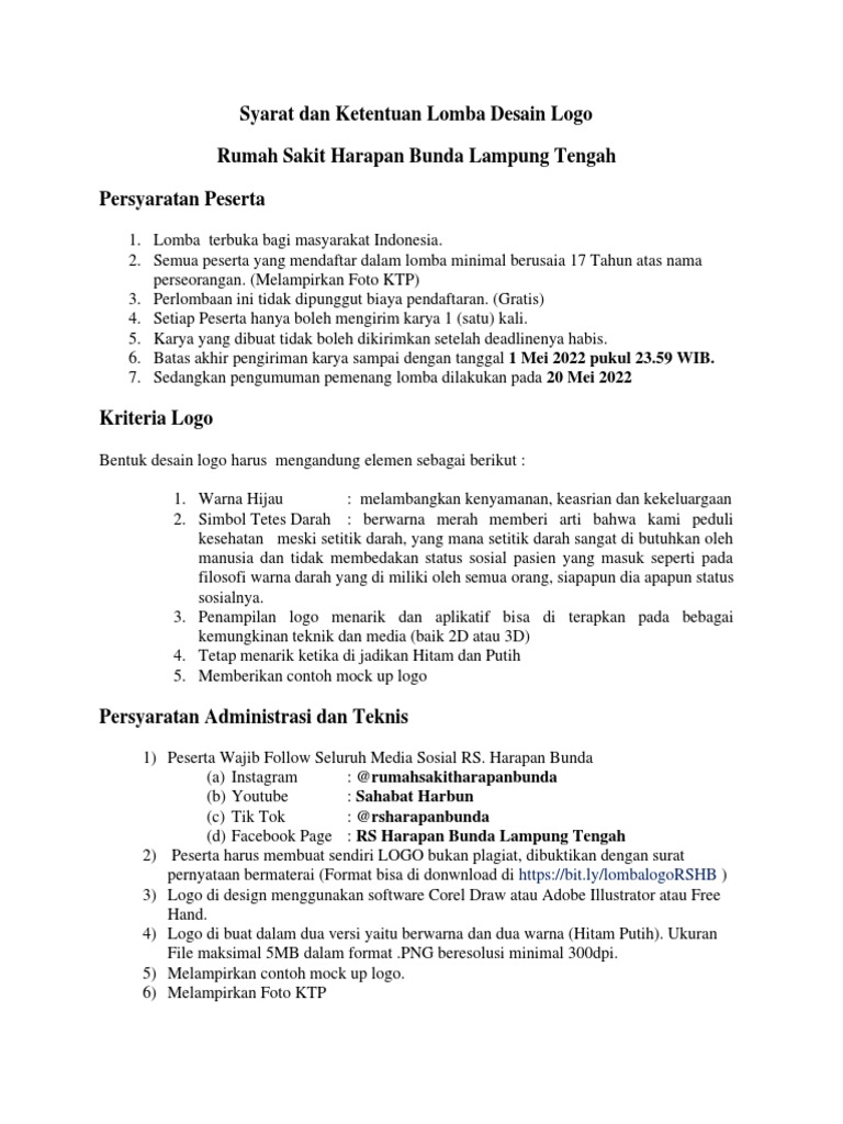Syarat Dan Ketentuan Lomba Logo RSHB | PDF