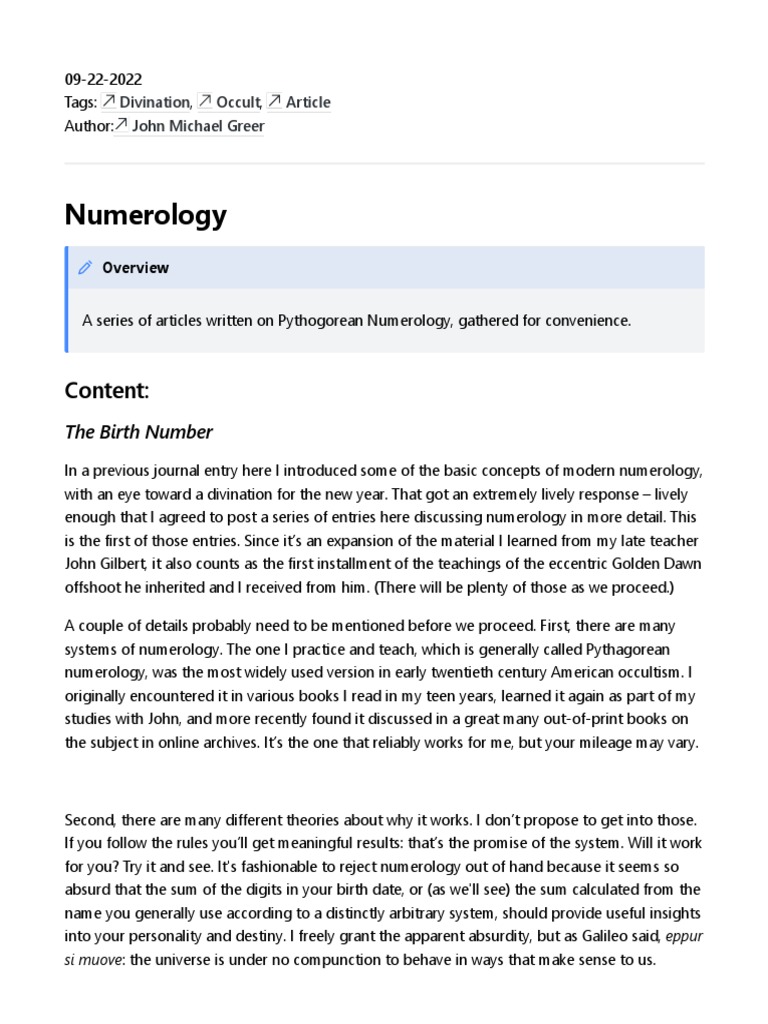 Numerology Posts - John Michael Greer | PDF | Numbers | Cognitive Science