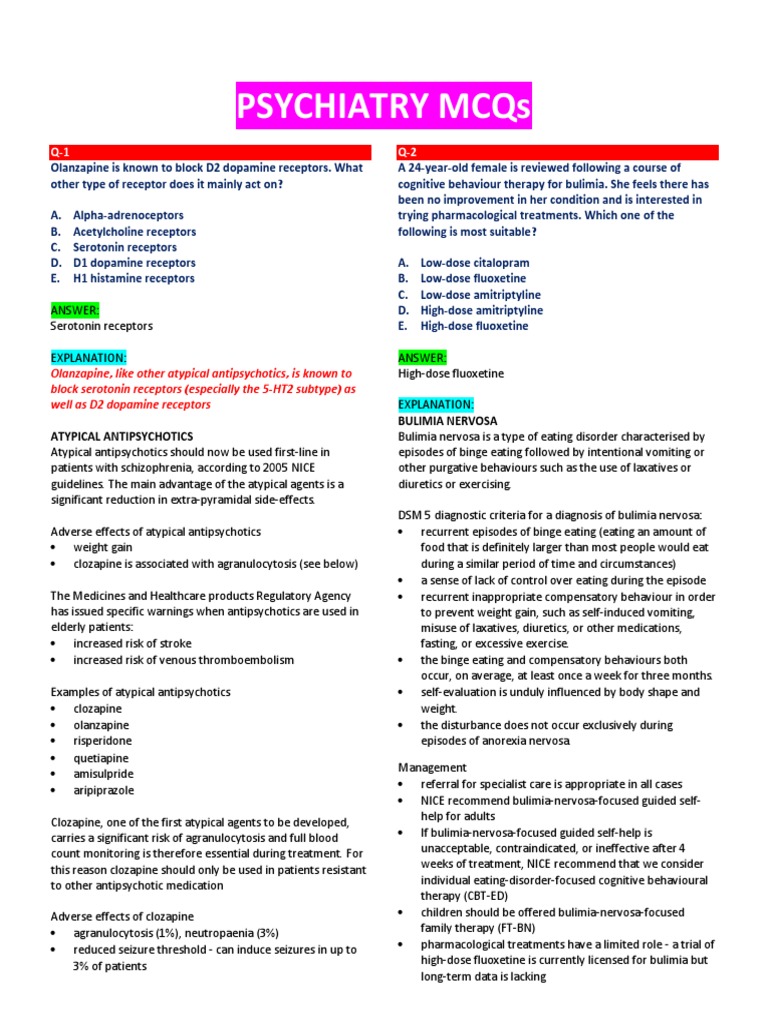 PASSMED MRCP MCQs-PSYCHIATRY | PDF | Benzodiazepine | Dementia