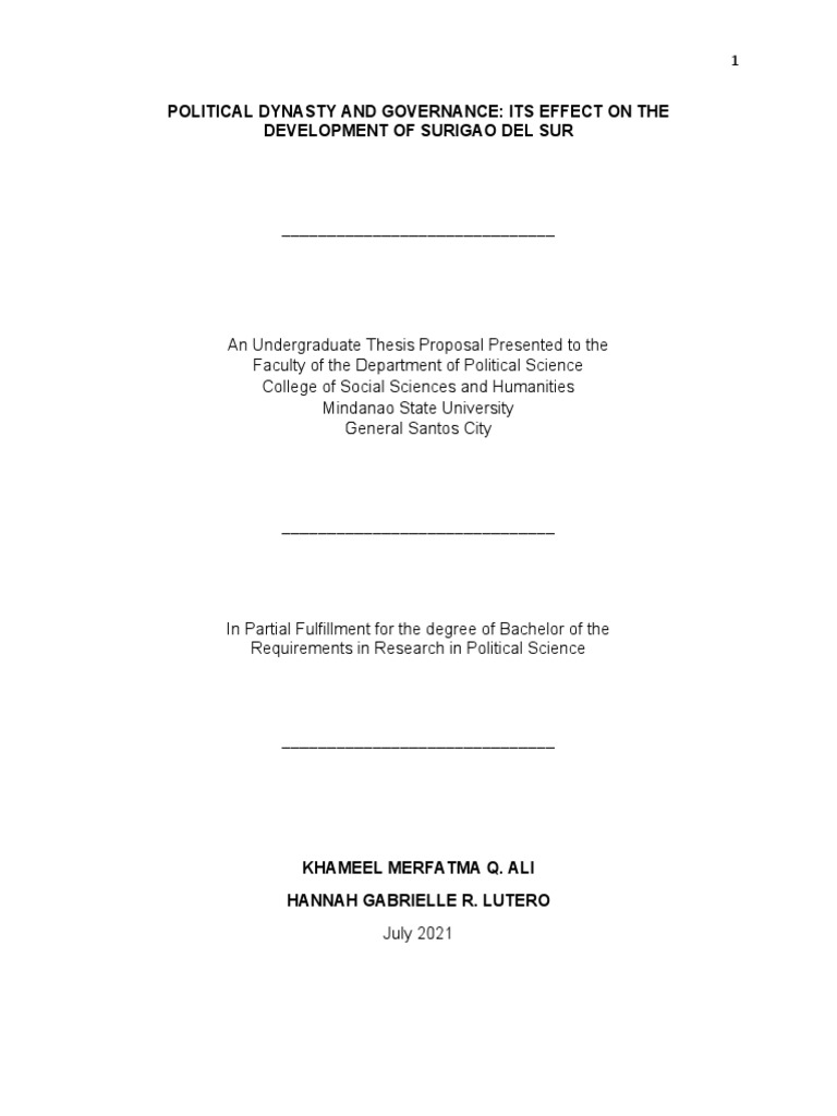 ALI-LUTERO-Thesis-Proposal-Political Dynasty and Governance: Its Effect On The Development of ...