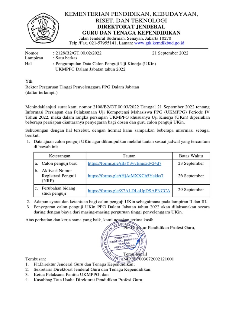 2126 - SE Pendataan Calon Penguji UKIN TAHUN 2022 | PDF