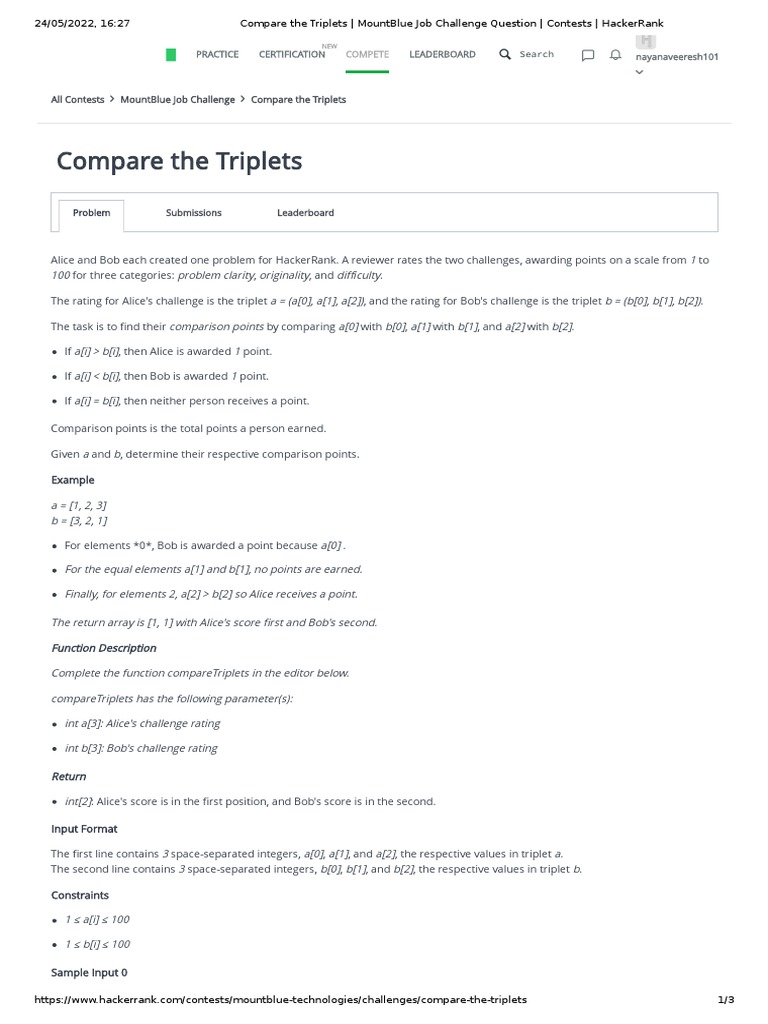 Compare The Triplets | PDF | Parameter (Computer Programming) | Computer Science