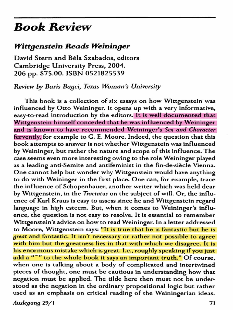 Wittgenstein's Influence by Weininger | PDF