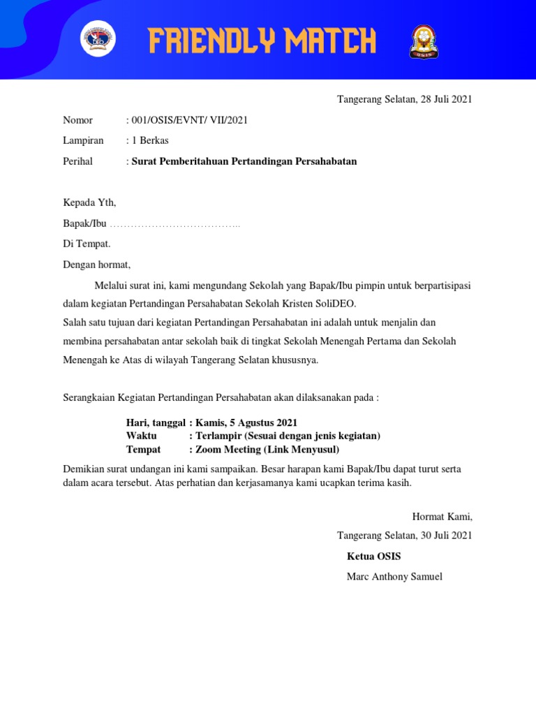 Surat Edaran Friendly Match | PDF