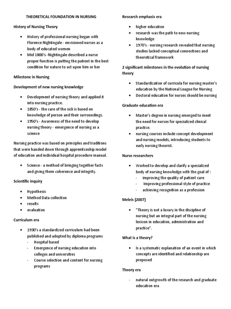 Theoretical Foundations In Nursing Pdf Science Nursing