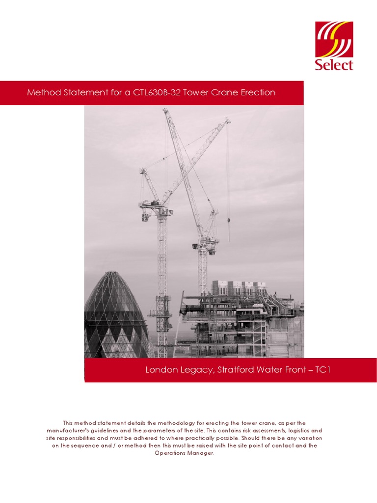 Method Statement For A CTL630B-32 Tower Crane Erection | Download Free PDF | Crane (Machine ...