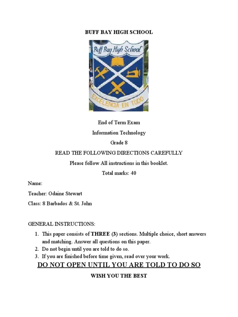 Grade 8 IT End of Term Exam | PDF | Input/Output | Computer Hardware