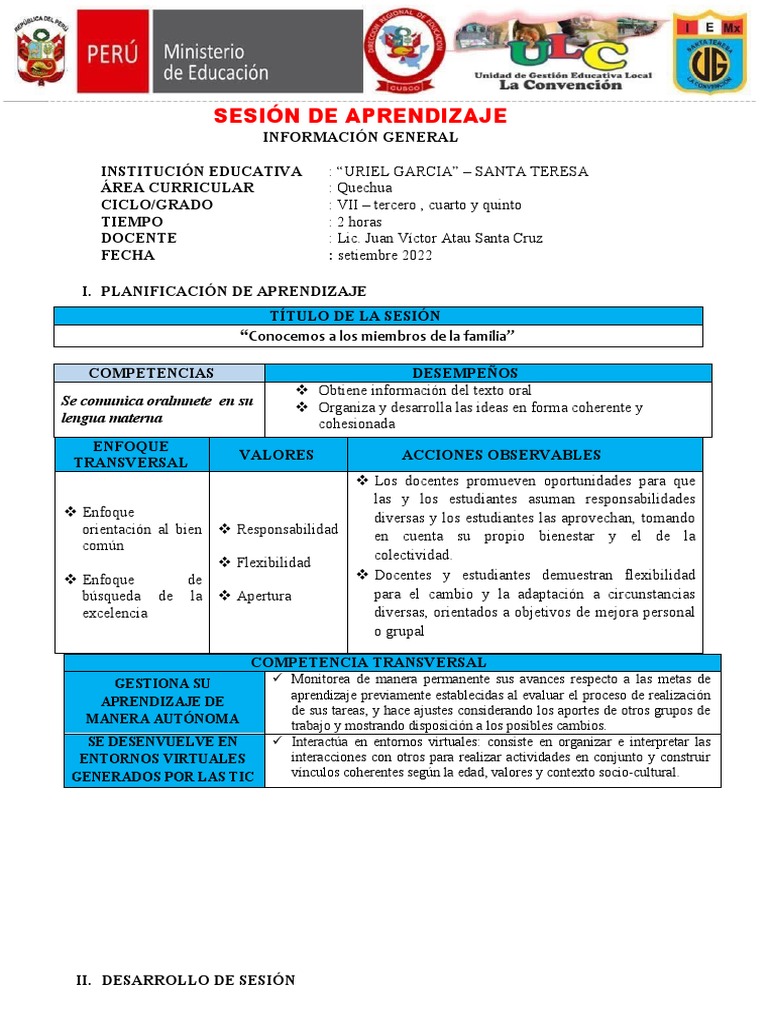 SESIÓN DE APRENDIZAJE - Familia | PDF | Aprendizaje | Modificación de comportamiento