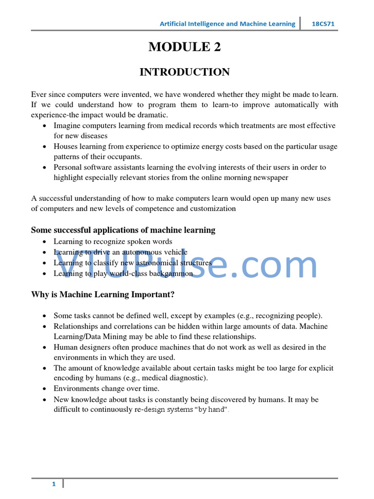 Artificial Intelligence and Machine Learning 18CS71 | PDF | Machine Learning | Learning