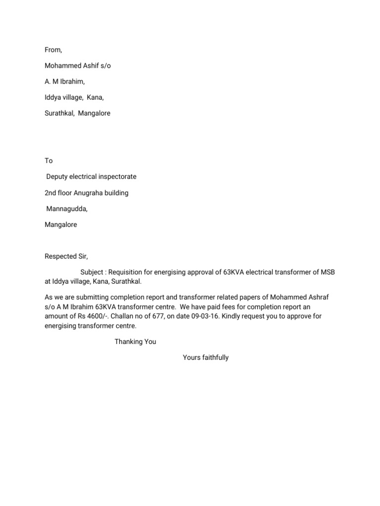 Requisition For Energizing Transformer | PDF