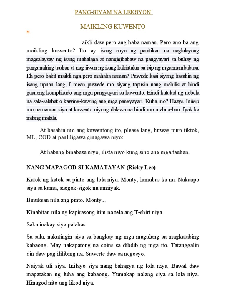 Pang-Siyam Na Leksyon | PDF