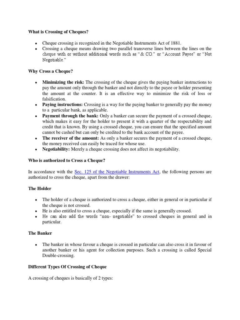 Crossing of checks | PDF | Cheque | Negotiable Instrument