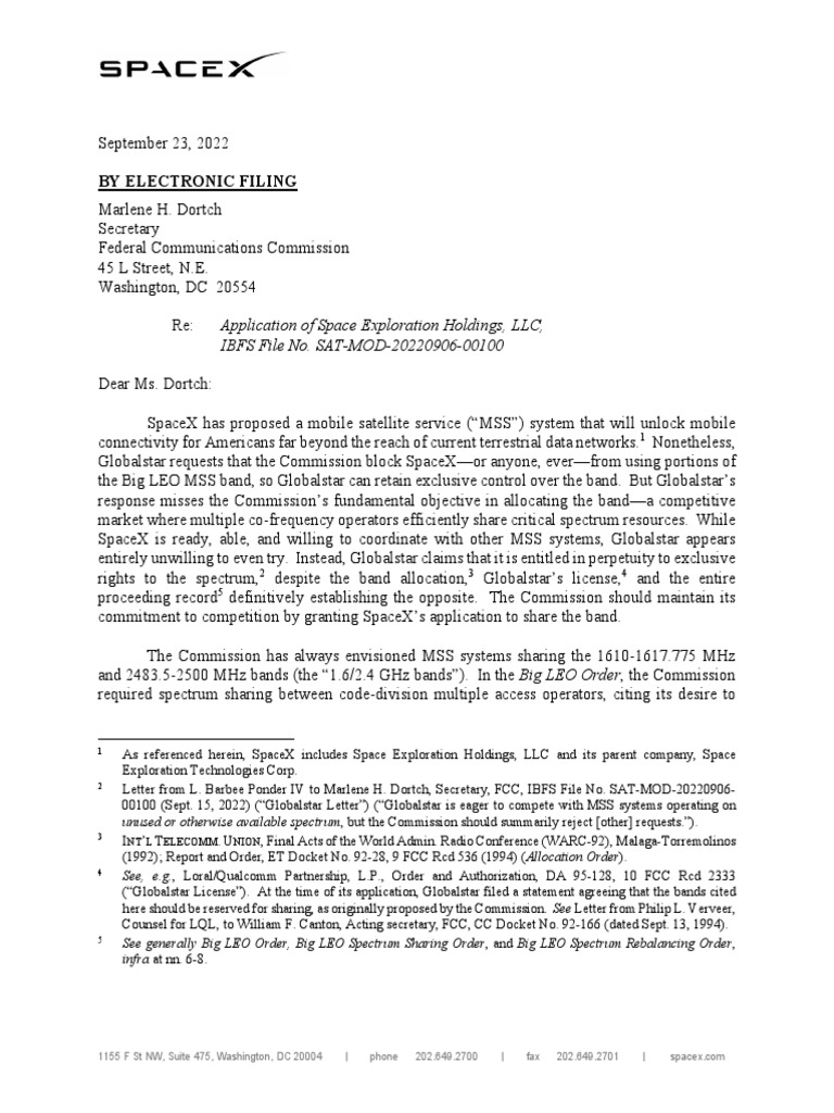 SpaceX Letter in Res | PDF | Federal Communications Commission | Space X