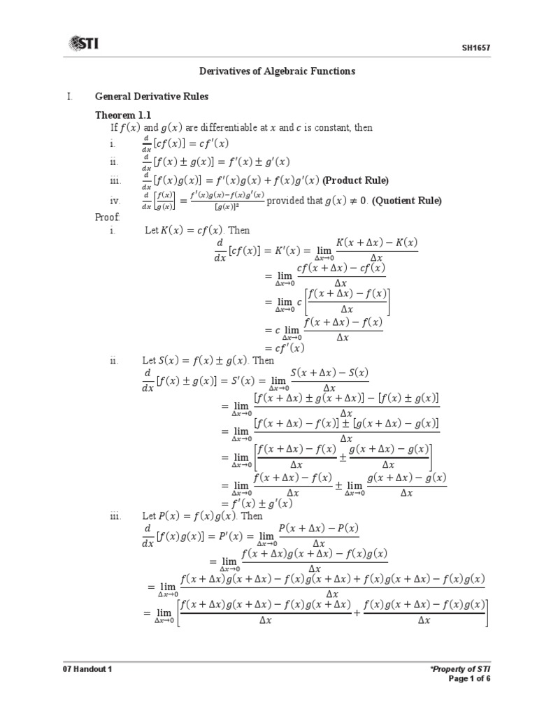 07 Handout 1 | PDF | Derivative | Theorem