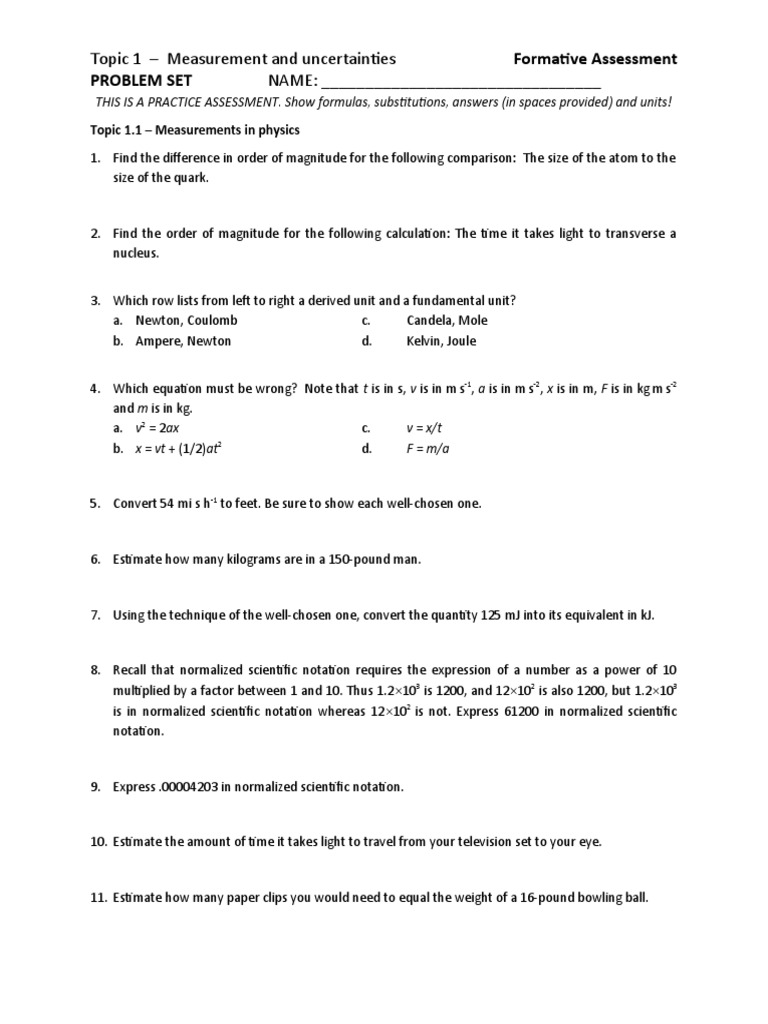 Topic 1 Problem Set 2016 | PDF | Significant Figures | Euclidean Vector
