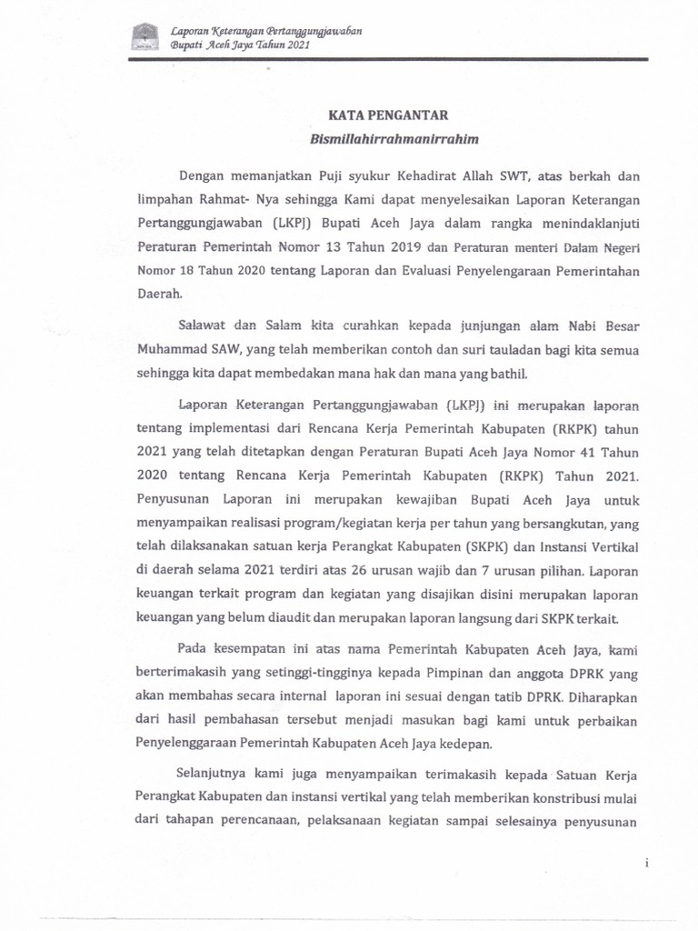 LKPJ Aceh Jaya 2021 PDF | PDF