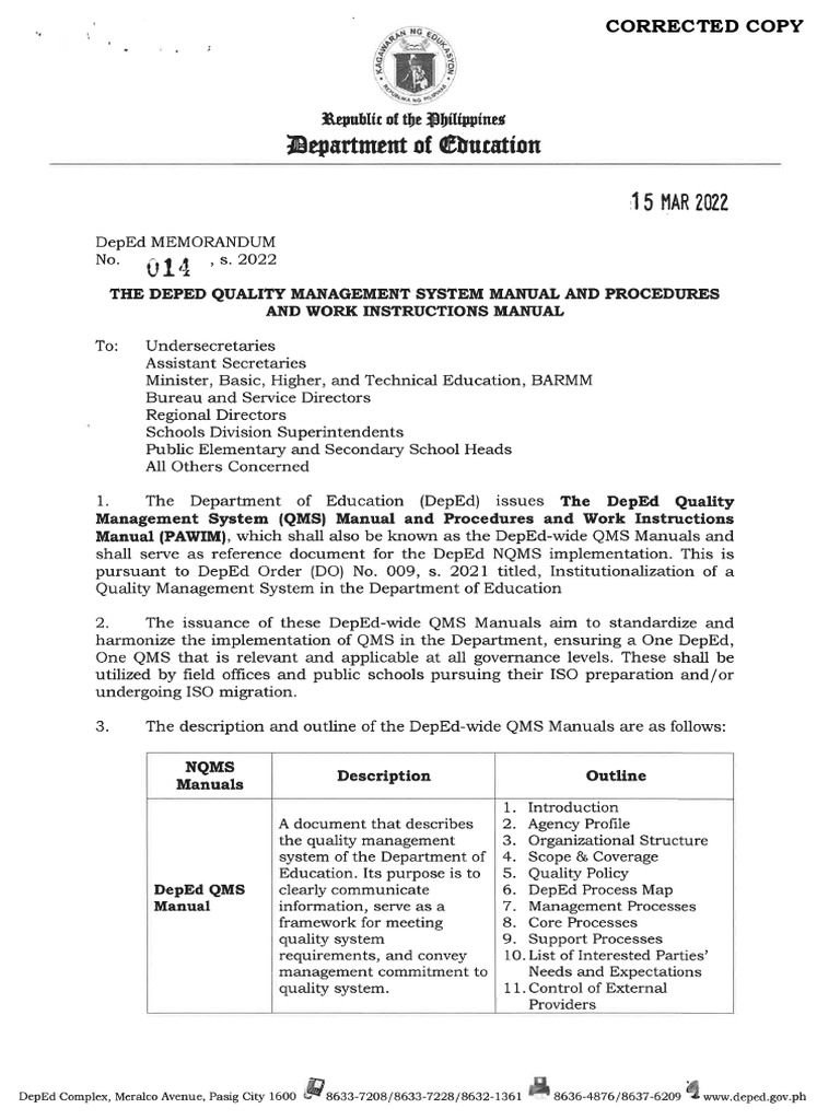 DepEd QMS Manual | PDF