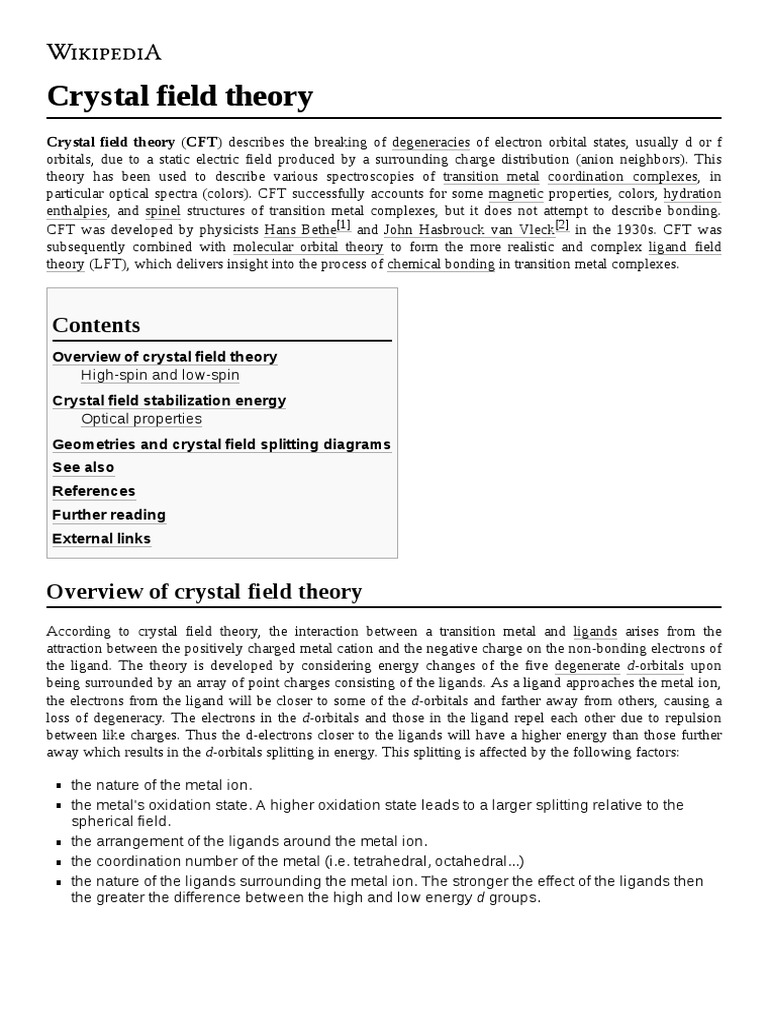 Crystal Field Theory | PDF | Atomic | Molecular Physics