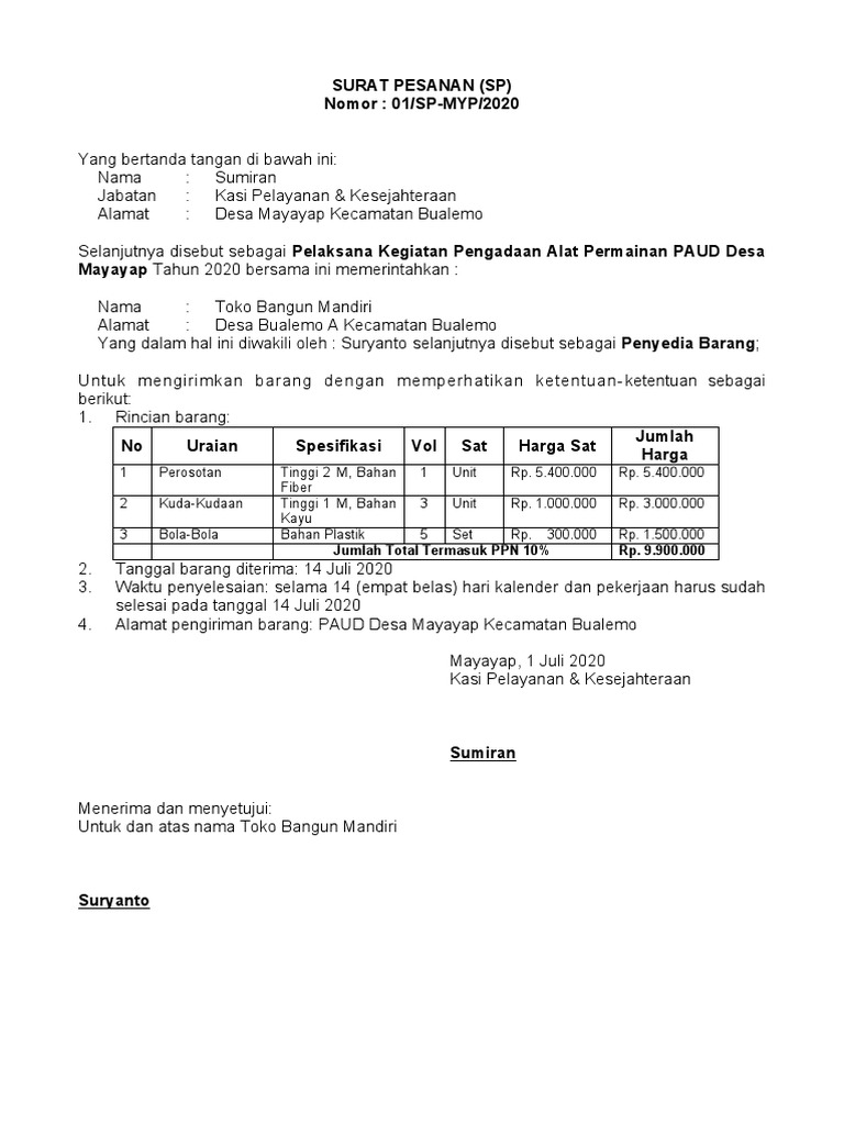 Contoh SPJ Pengadaan PAUD Desa Mayayap | PDF