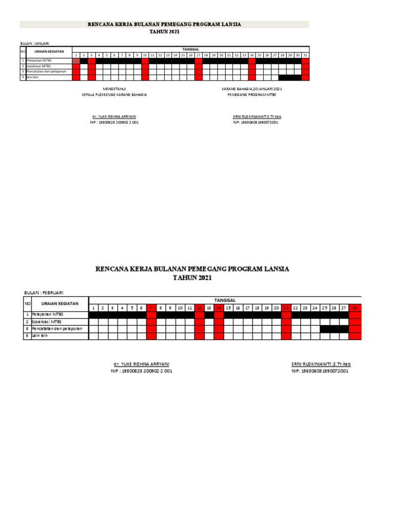 Rencana Kerja Bulanan 2021 | PDF