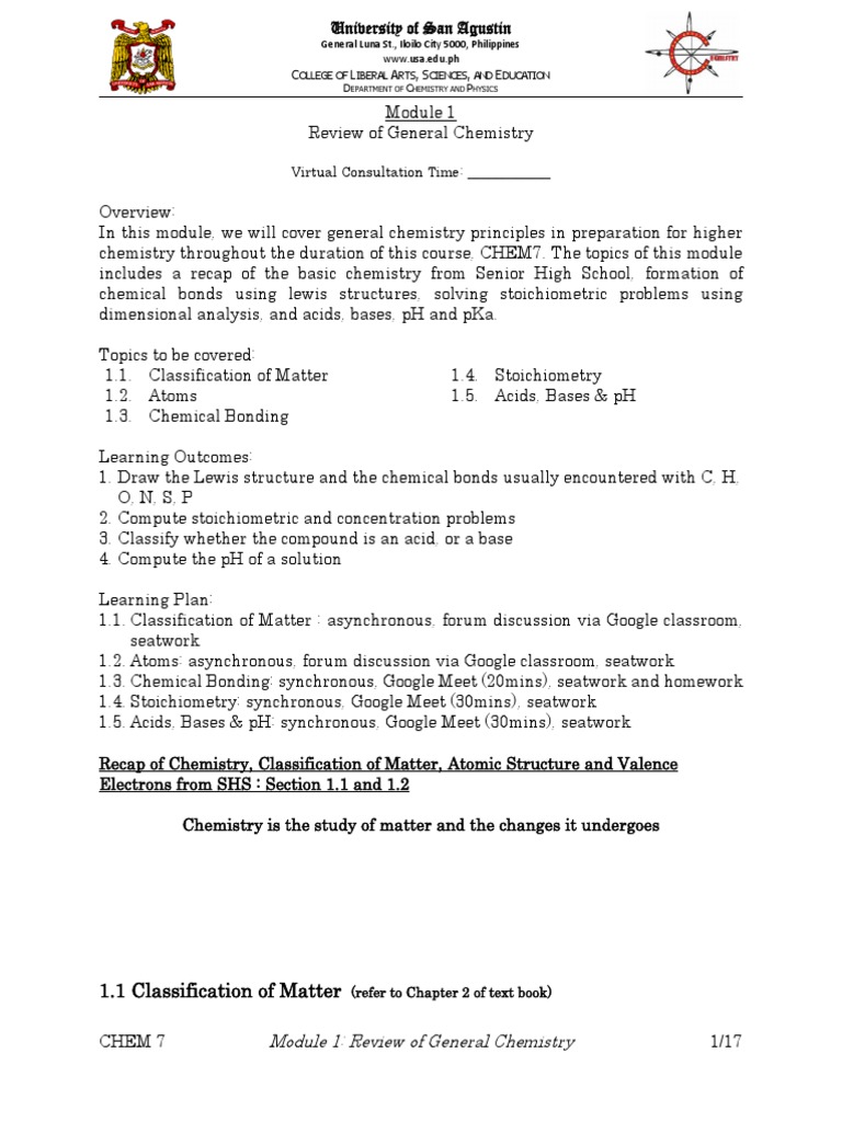 Module 1-Review of General Chemistry | PDF | Chemical Polarity | Acid