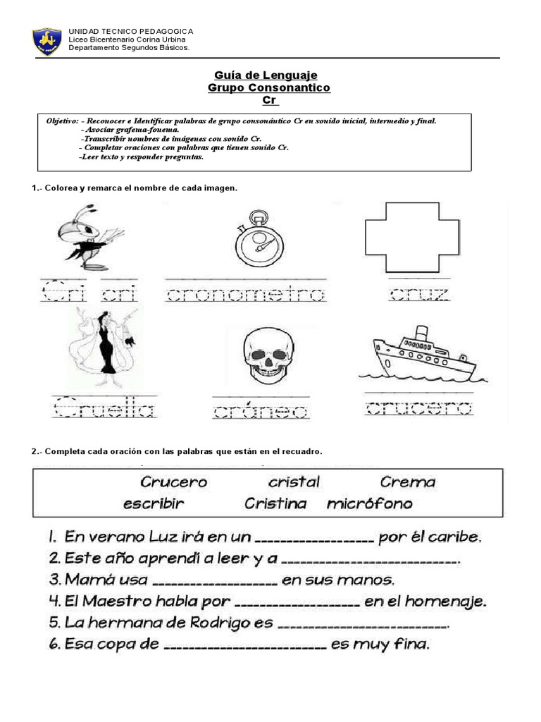 Actividades con el grupo consonántico Cr | PDF | Artes del Lenguaje y ...