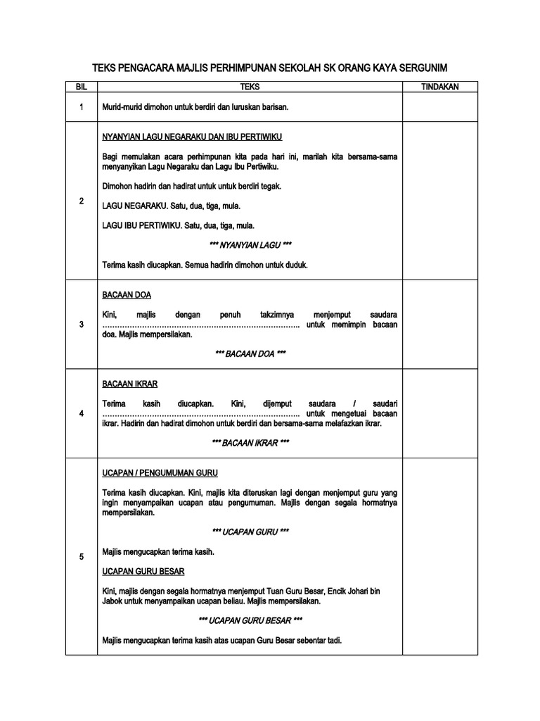 Teks Pengacara Majlis Perhimpunan Sekolah | PDF